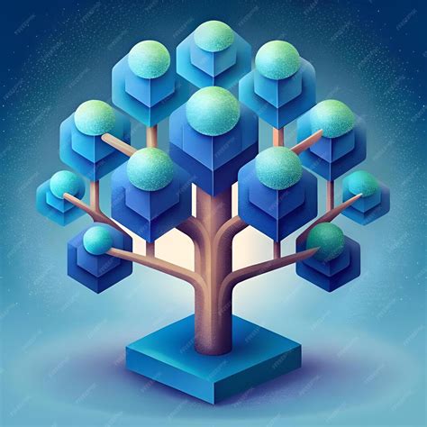 Abstract Geometric Tree With Blue And Green Foliage Against A Starry Night Sky Premium Ai