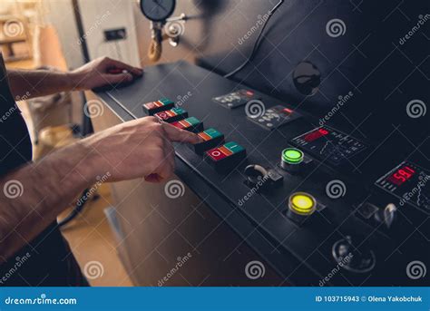 Male Arms Pressing Button On Special Equipment Stock Image Image Of Concept Connoisseur