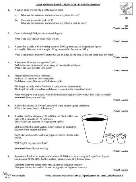 Upper And Lower Bounds Higher Gcse Exam Style Questions Pdf Significant Figures Metre