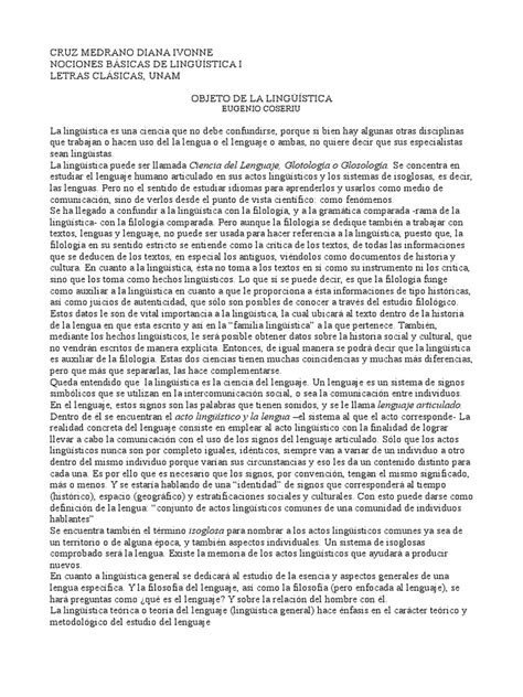 Objeto De La Lingüística Eugenio Coseriu Pdf Filología Artes