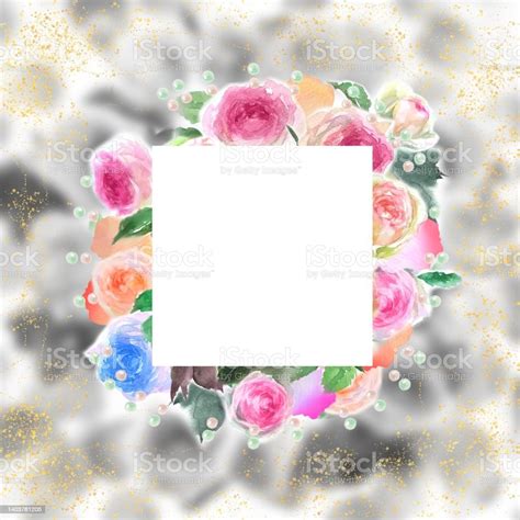 분홍색과 살구 색깔의 장미 꽃잎과 피에르 드 론사드 꽃 화환과 수채화 메시지 카드 일러스트 레이 션 개화기에 대한 스톡 벡터 아트 및 기타 이미지 Istock