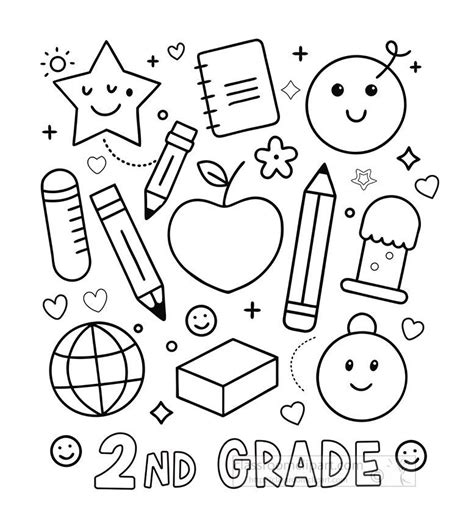 Happy Cute School Icons With Text 2nd Grade Outline Printable School
