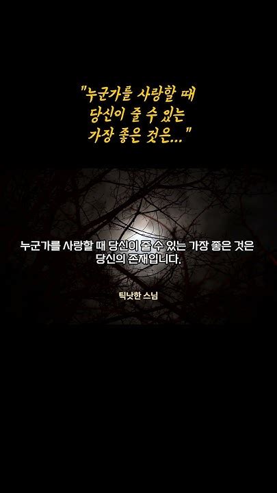 사랑하는 사람에게 줄 수 있는 가장 좋은 것 틱낫한 스님 명언 Shorts Youtube