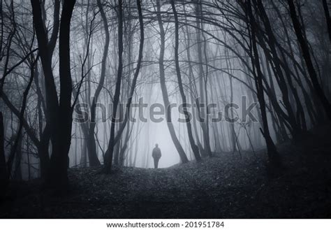Man Walking On Dark Path Through Stock Photo Edit Now 201951784