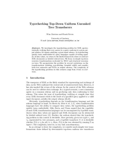 Pdf Typechecking Top Down Uniform Unranked Tree Transducers