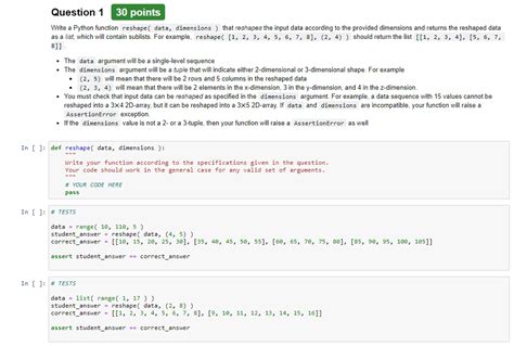 Solved Question Points Write A Python Function Reshape Chegg
