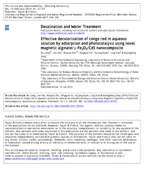 Pdf Effective Decolorization Of Congo Red In Aqueous Solution By Adsorption And Photocatalysis