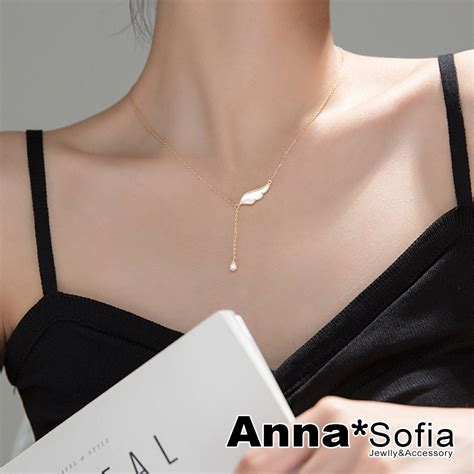 Annasofia 彩貝單翅y字鍊 925純銀鎖骨鍊項鍊金系 短鍊 925銀 Yahoo奇摩購物中心