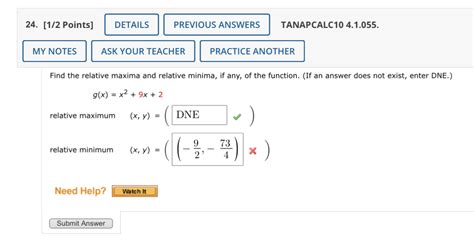 Solved [1 2 Points] Tanapcalc10 4 1 055 Find The Relative