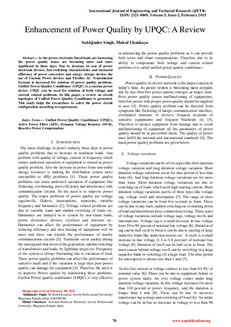 pdf enhancement of power quality by upqc a review
