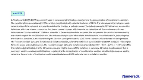 Solved Give Information About The Structure Of Edta And The Titrations With Edta Indicators