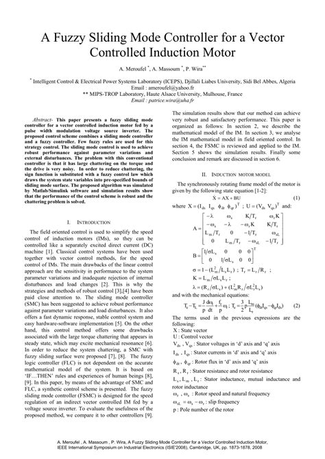 Pdf A Fuzzy Sliding Mode Controller For A Vector Controlled Induction Motor