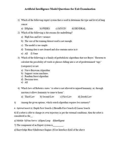 Ai Model Exam Pdf Artificial Intelligence Intelligence Ai And Semantics