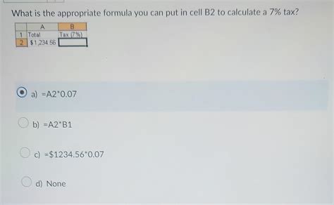 Solved What Is The Appropriate Formula You Can Put In Cell Chegg