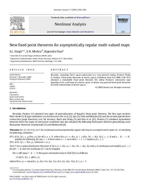 Pdf New Fixed Point Theorems For Asymptotically Regular Multi Valued Maps