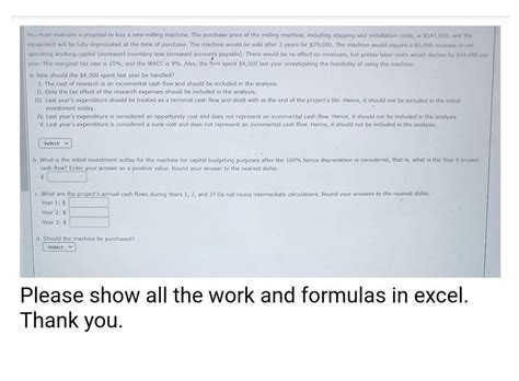 Solved गlease show all the work and formulas in excel Thank Chegg