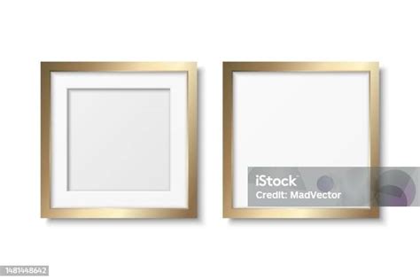 벡터 3d 현실적인 노란색 금속 황금색 장식 빈티지 프레임 세트 테두리 아이콘 근접 촬영 정사각형 사진 프레임 디자인 템플릿 테두리 디자인 0명에 대한 스톡 벡터 아트 및