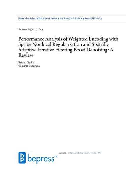 Pdf Performance Analysis Of Weighted Encoding With Sparse Nonlocal Regularization And