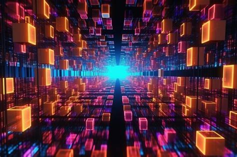 Premium Ai Image 3d Illustration Of Abstract Technology Background With Glowing Neon Squares