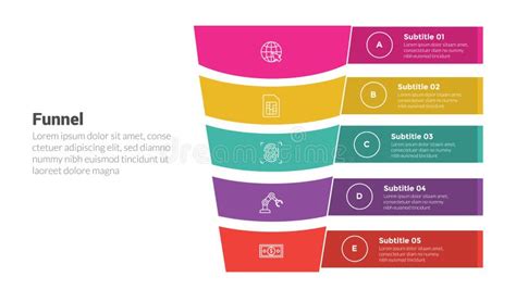 Funnel Shape Infographics Template Diagram With Round Funnels And Box Information Folding And 5