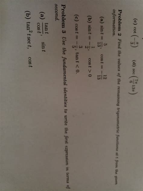 Solved c cot d sec π Problem Find the values of Chegg