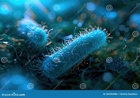 Microscopic View Of Bacteria With Cilia On A Deep Blue Background