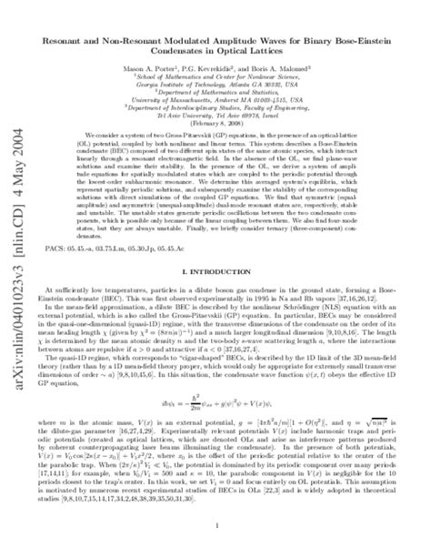 Pdf Resonant And Non Resonant Modulated Amplitude Waves For Binary Boseeinstein Condensates