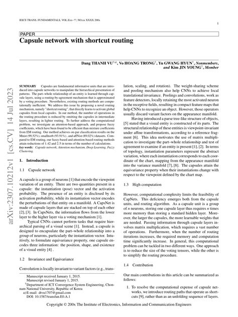 Pdf Capsule Network With Shortcut Routing