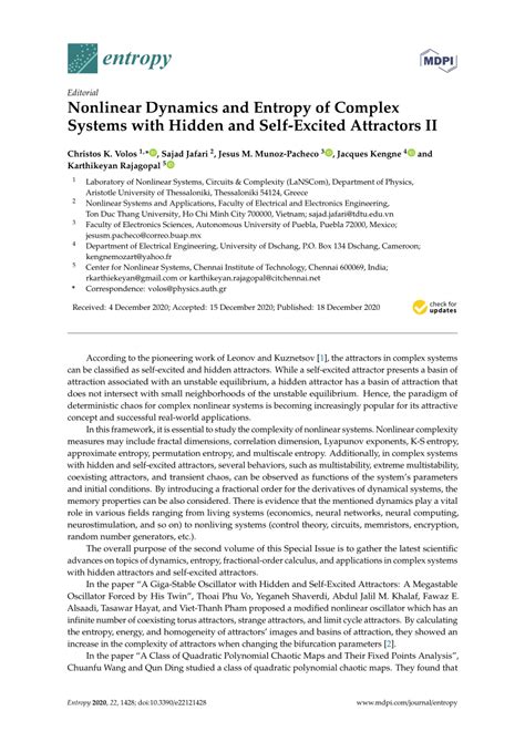 Pdf Nonlinear Dynamics And Entropy Of Complex Systems With Hidden And Self Excited Attractors Ii