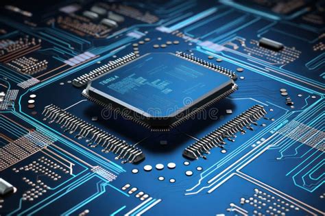 Circuit Board With Processor Close Up Stock Illustration
