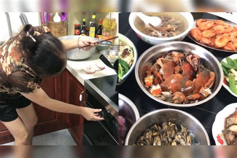 女子晒妈妈来婆家的伙食，个个硬菜一桌海鲜，网友：嫁了个土豪伙食婆家土豪