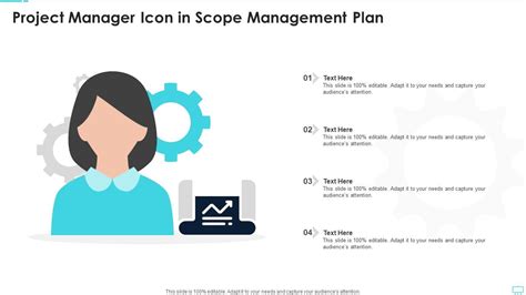 Project Manager Icon In Scope Management Plan Presentation Graphics Presentation Powerpoint
