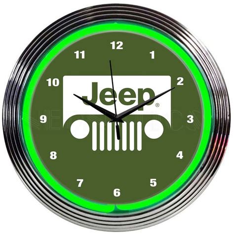 Jeep Green Neon Clock Neon Clock Wall Clock Glass Jeep Gear
