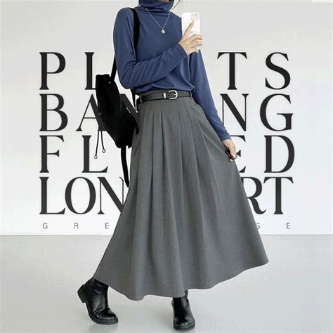 하비추천핀턱치마 플리츠밴딩플레어롱스커트 2color 체형커버a라인맥시포켓스판페미닌가을겨울봄sk 에이블리
