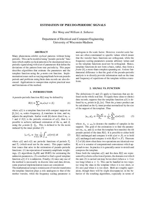 Pdf Estimation Of Pseudo Periodic Signals