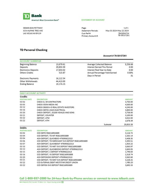 Td Bank Statement Pdf Banks Debit Card