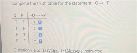Solved Complete The Truth Table For The Statement