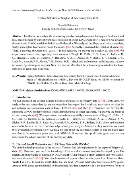 pdf feature selection of singh et al microarray data 12