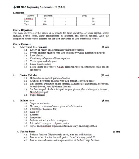 Syllabus Of Engineering Mathematics Iii Subject From Pu