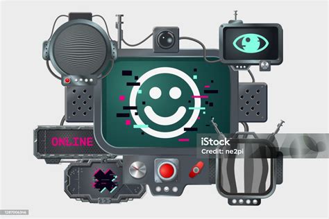 비디오 감시 모니터 컴퓨터 화면 집합입니다 제어판 벡터 그림입니다 디지털 미디어 장비 감시에 대한 스톡 벡터 아트 및 기타 이미지 Istock