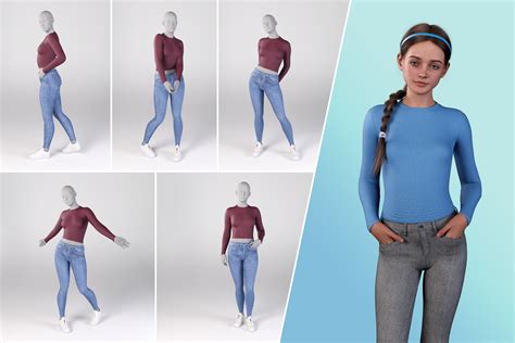 Ng High Waist Skinny Jeans Outfit Poses For Genesis 9 And Victoria 9 Daz 3d