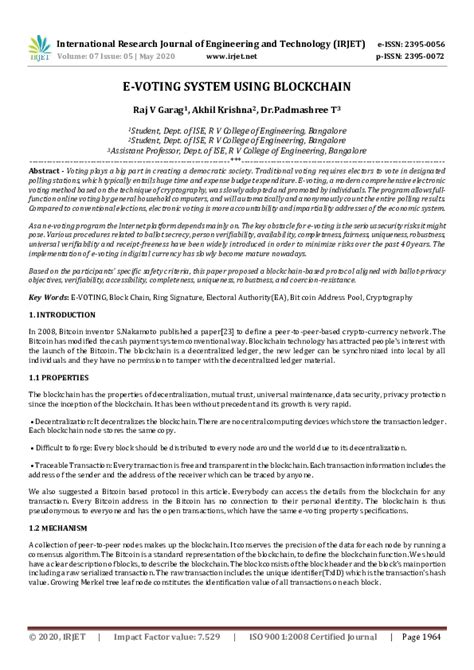 Pdf Irjet E Voting System Using Blockchain