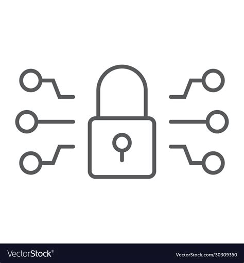 Cyber Security Thin Line Icon Technology Vector Image