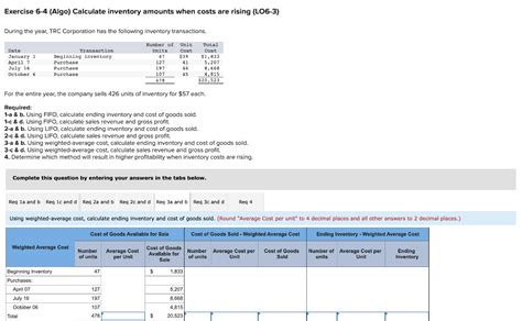 Solved Exercise 6 4 Algo Calculate Inventory Amounts When Chegg Com