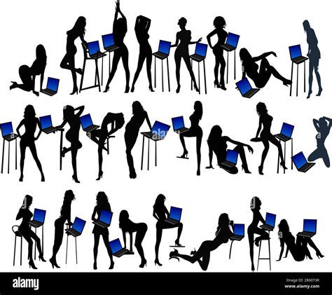 Girls And Laptop Computer Vector Illustration Stock Vector Image Art Alamy