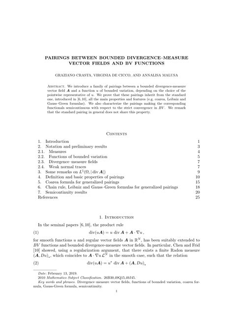 Pdf Pairings Between Bounded Divergence Measure Vector Fields And Bv Functions