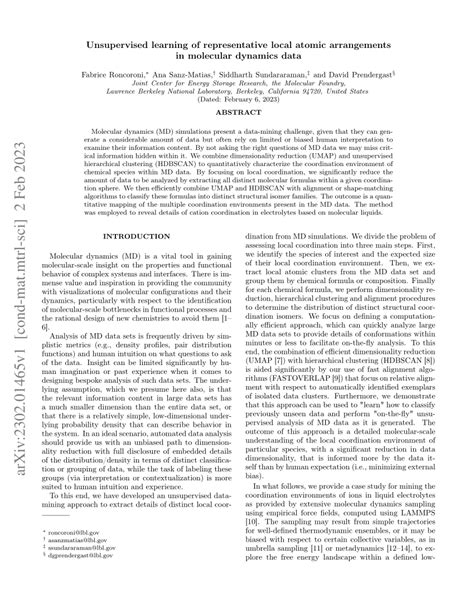 Pdf Unsupervised Learning Of Representative Local Atomic Arrangements In Molecular Dynamics Data