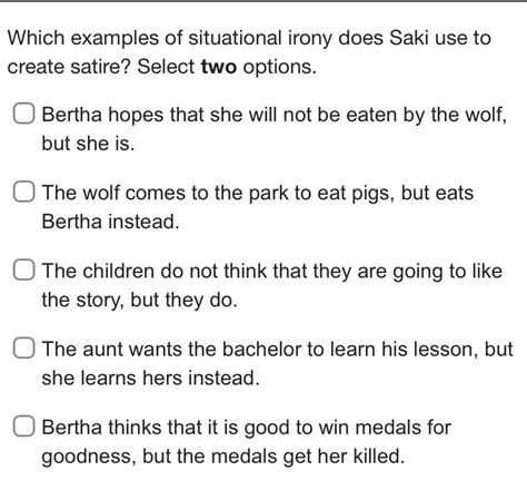 solved which examples of situational irony does saki use to create