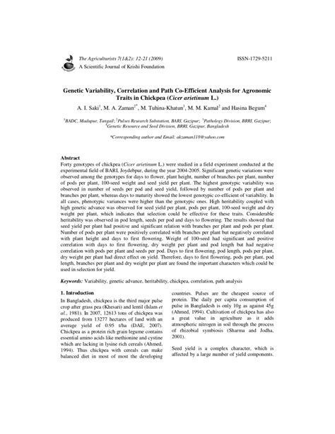 Pdf Genetic Variability Correlation And Path Co Efficient Analysis