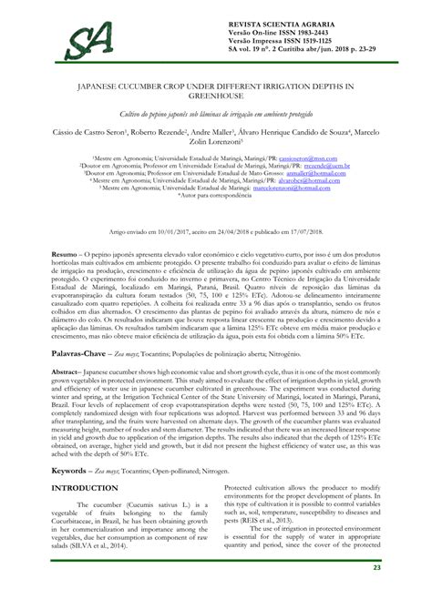 Pdf Japanese Cucumber Crop Under Different Irrigation Depths In